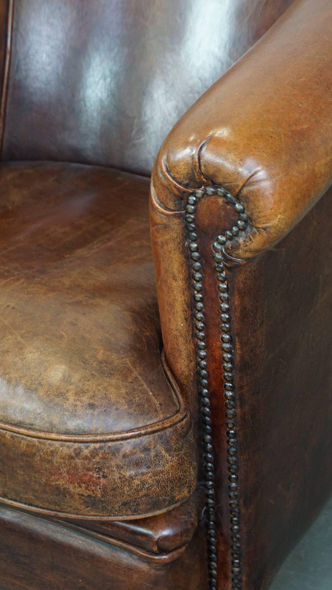 Cognac-Colored Leather Club Chair for sale at Pamono