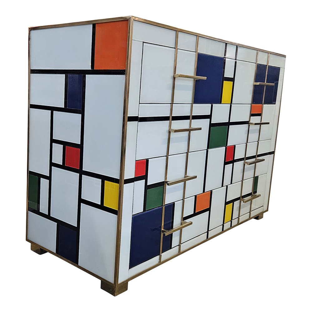 Mondrian Style Four-Drawer Dresser in Murano Glass, 1980s for sale at ...