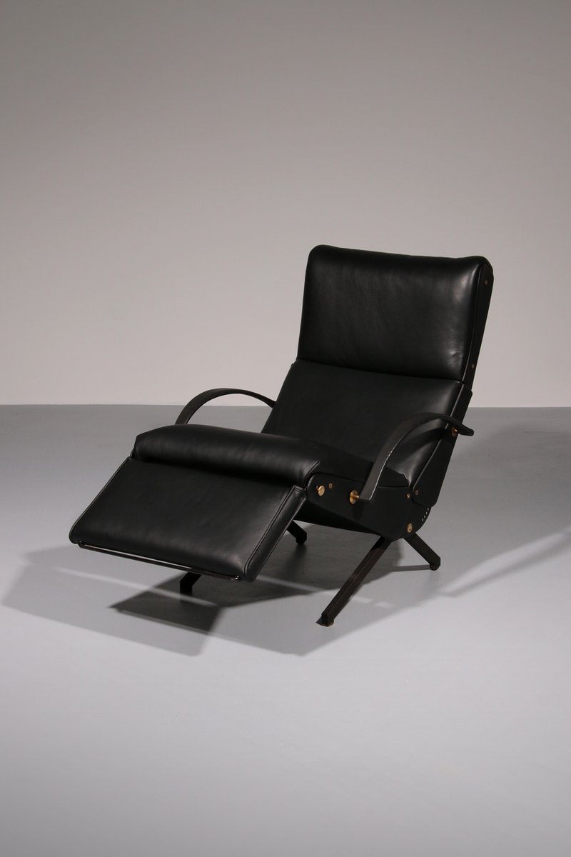 Italian Black Leather Adjustable P40 Relax Chair by Osvaldo Borsani ...