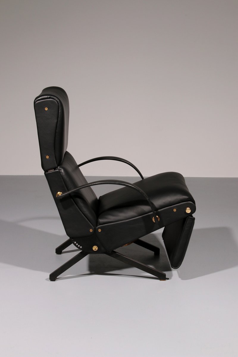 Italian Black Leather Adjustable P40 Relax Chair by Osvaldo Borsani ...