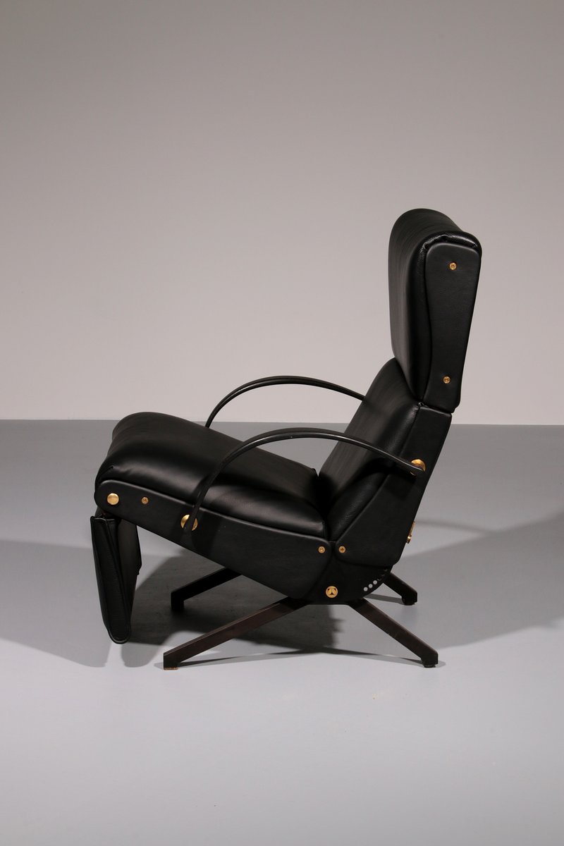 Italian Black Leather Adjustable P40 Relax Chair by Osvaldo Borsani ...