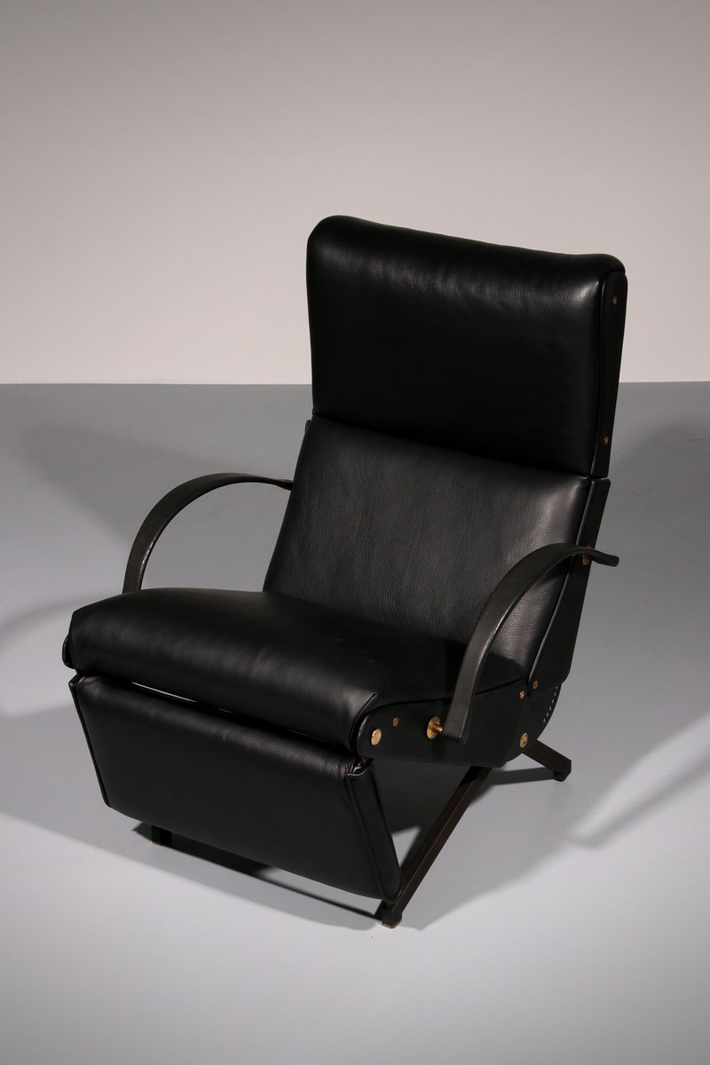Italian Black Leather Adjustable P40 Relax Chair by Osvaldo Borsani ...