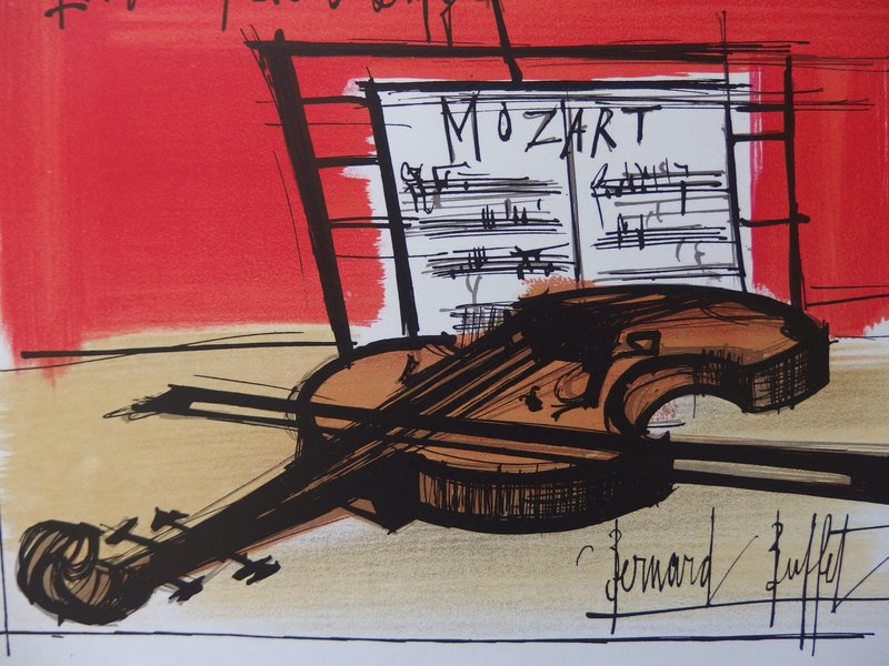 Bernard Buffet, Still Life with Violin, Lithograph for sale at Pamono