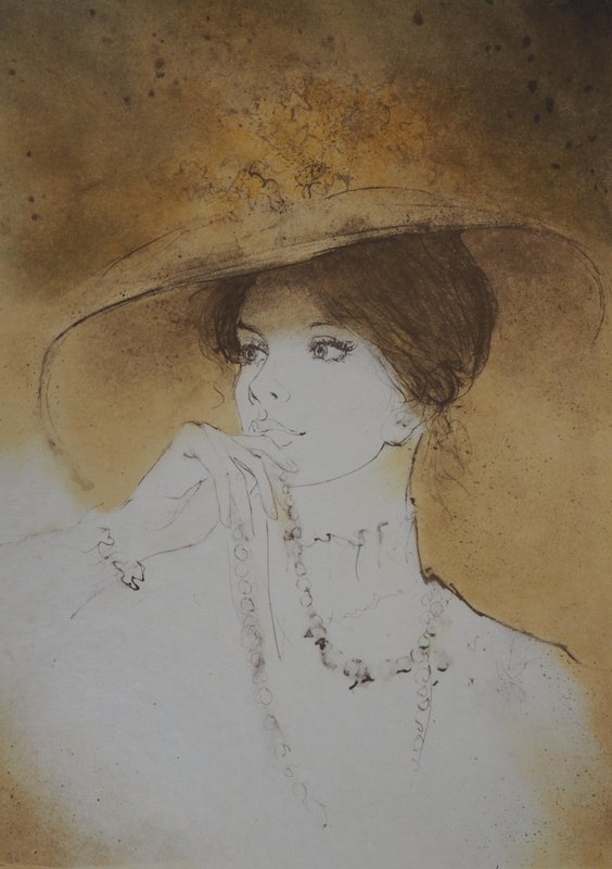 Bernard Charoy, Woman with a Pearl Necklace, Lithograph for sale at Pamono