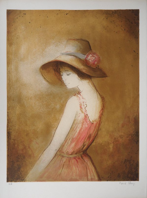 Bernard Charoy, Girl with Rose, Lithograph for sale at Pamono
