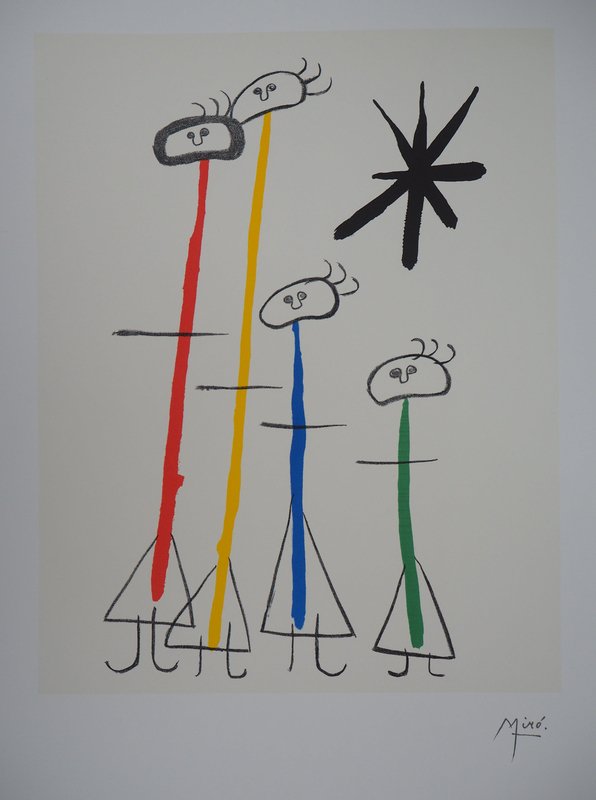 Joan Miro, Surrealist Family with Stars, Lithograph for sale at Pamono