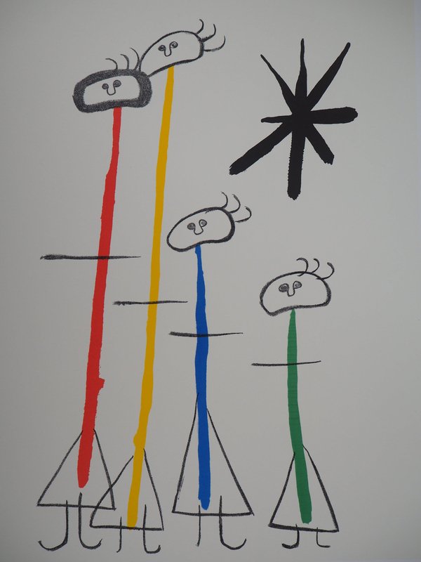 Joan Miro, Surrealist Family with Stars, Lithograph for sale at Pamono