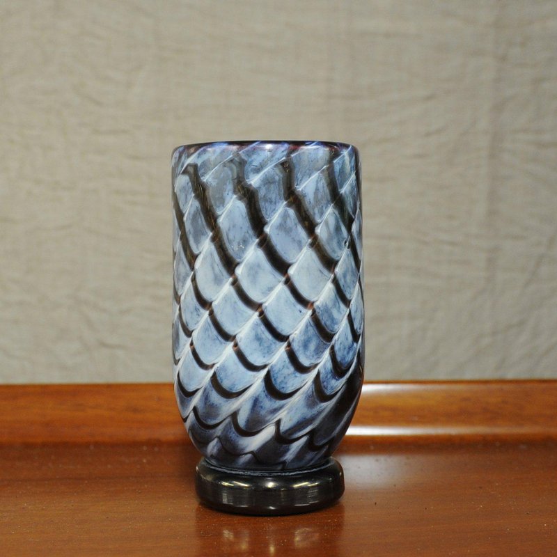 Blue Feather Glazed Ceramic Vase by Val, 1960s for sale at Pamono