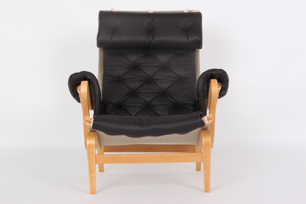 Pernilla Armchair Model 69 in Brown Leather by Bruno Mathsson for Dux ...