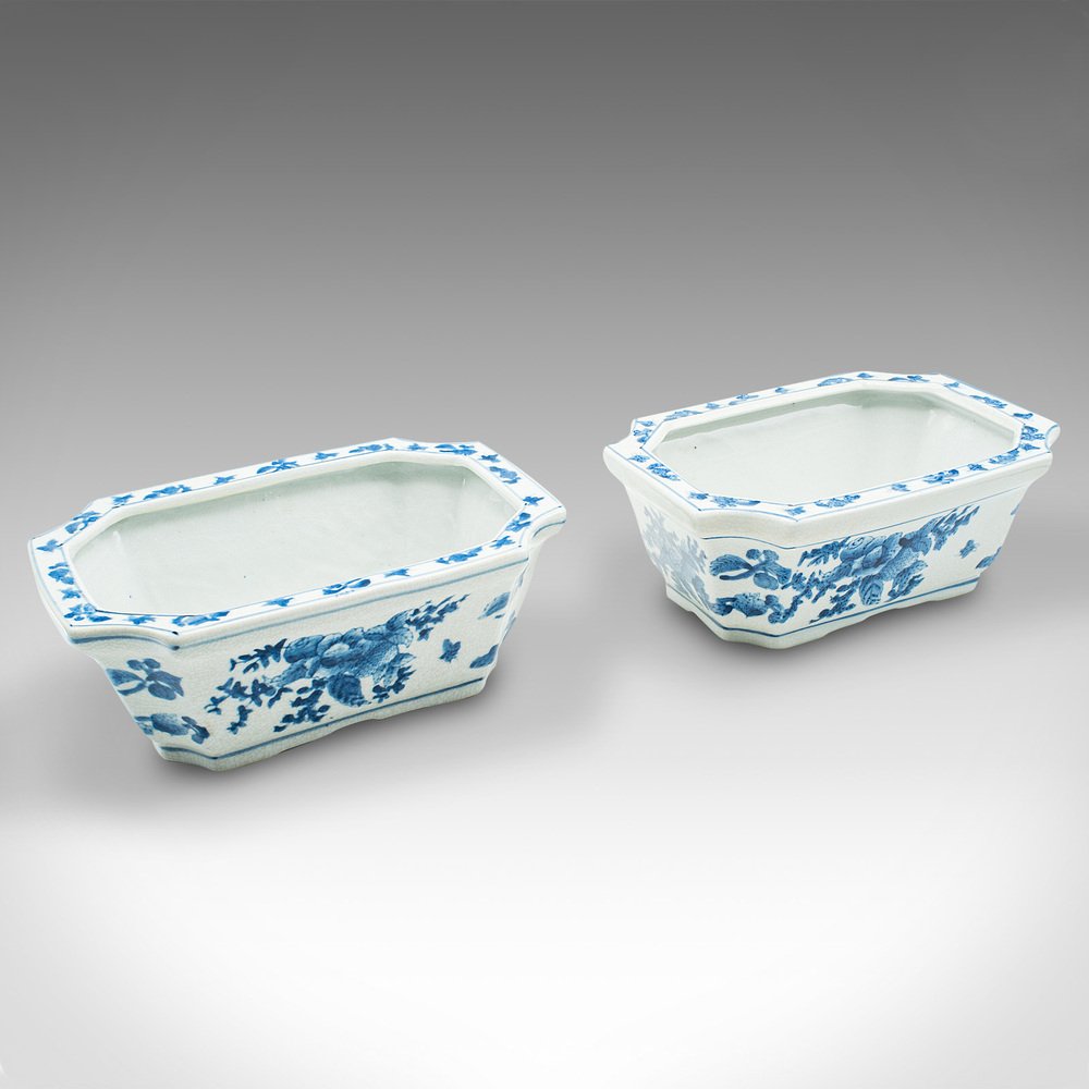 Chinese Blue and White Ceramic Window Box Planters, 1970s, Set of 2 for ...