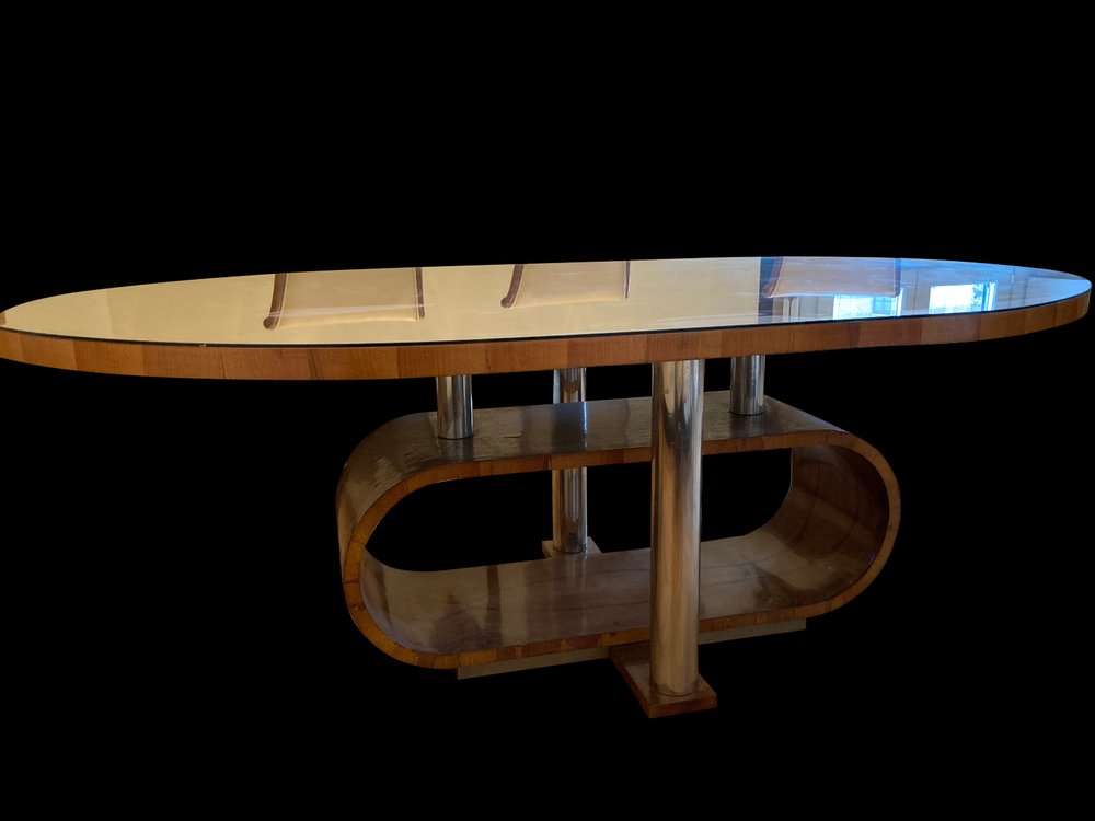 Large Vintage Art Deco Table in Walnut Root and Steel, 1935 for sale at ...