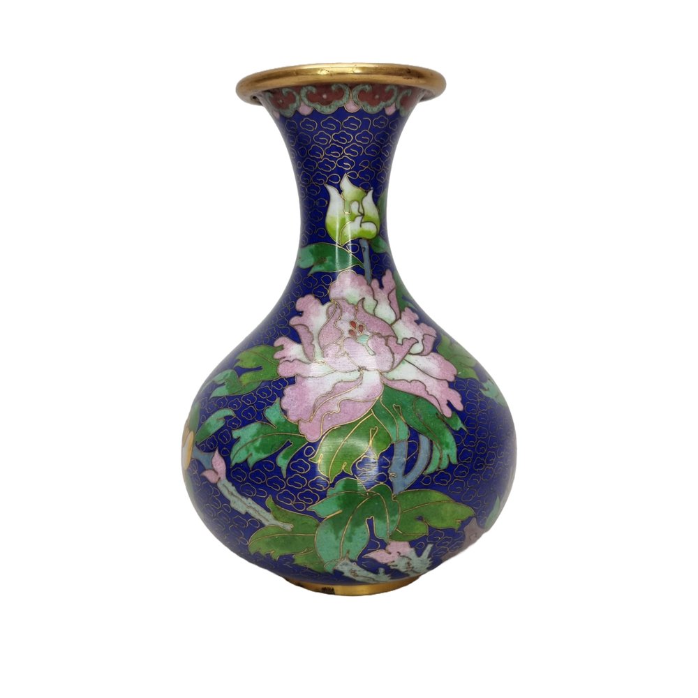 Vintage Cloisonné Vase with Cobalt Blue Colors, 1980s for sale at Pamono