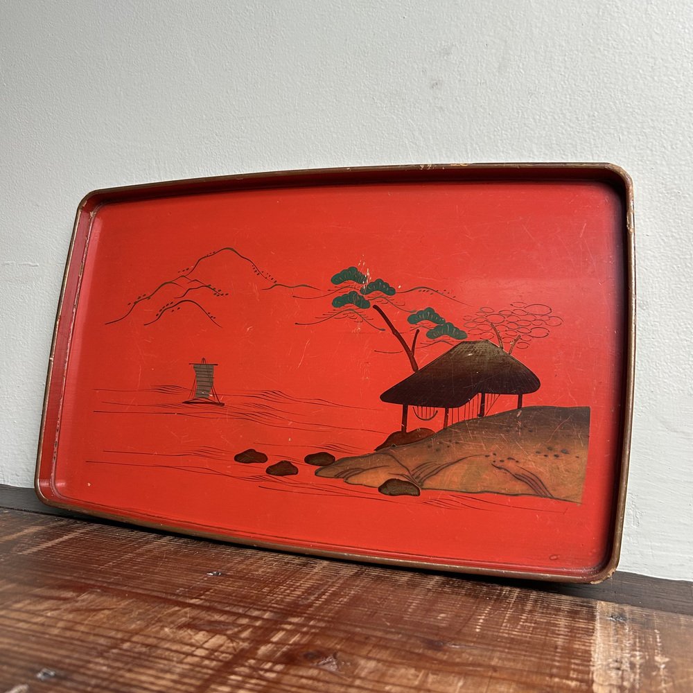 Japanese Wooden Urushi Lacquerware Tray, 1910s for sale at Pamono