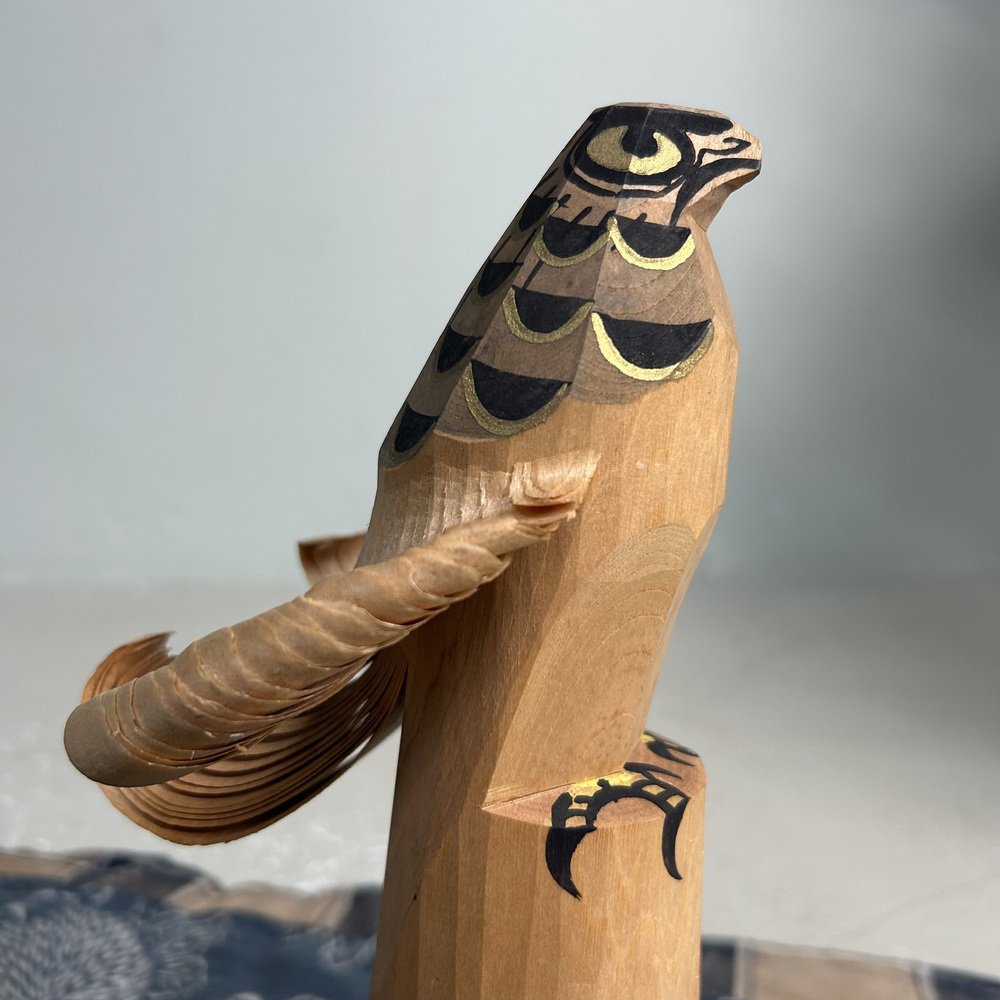 Vintage Japanese Hawk Wood Carving from Tsugaru, 1960s for sale at Pamono