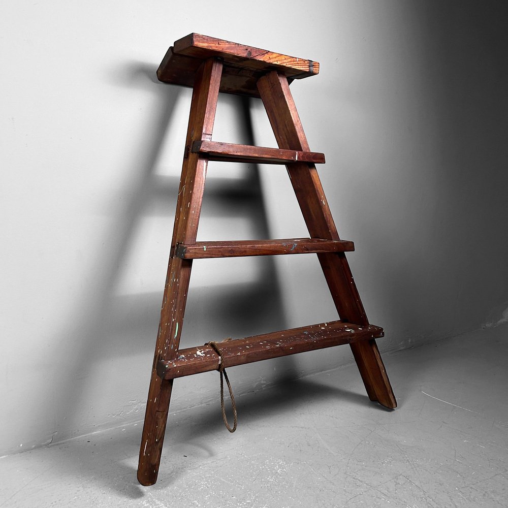 Japanese Minimalist Decorative Wooden Step Ladder, 1950s for sale at Pamono