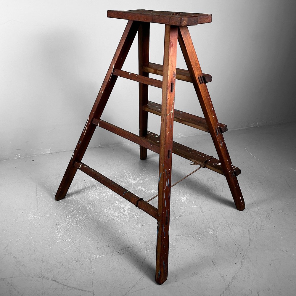 Japanese Minimalist Decorative Wooden Step Ladder, 1950s for sale at Pamono