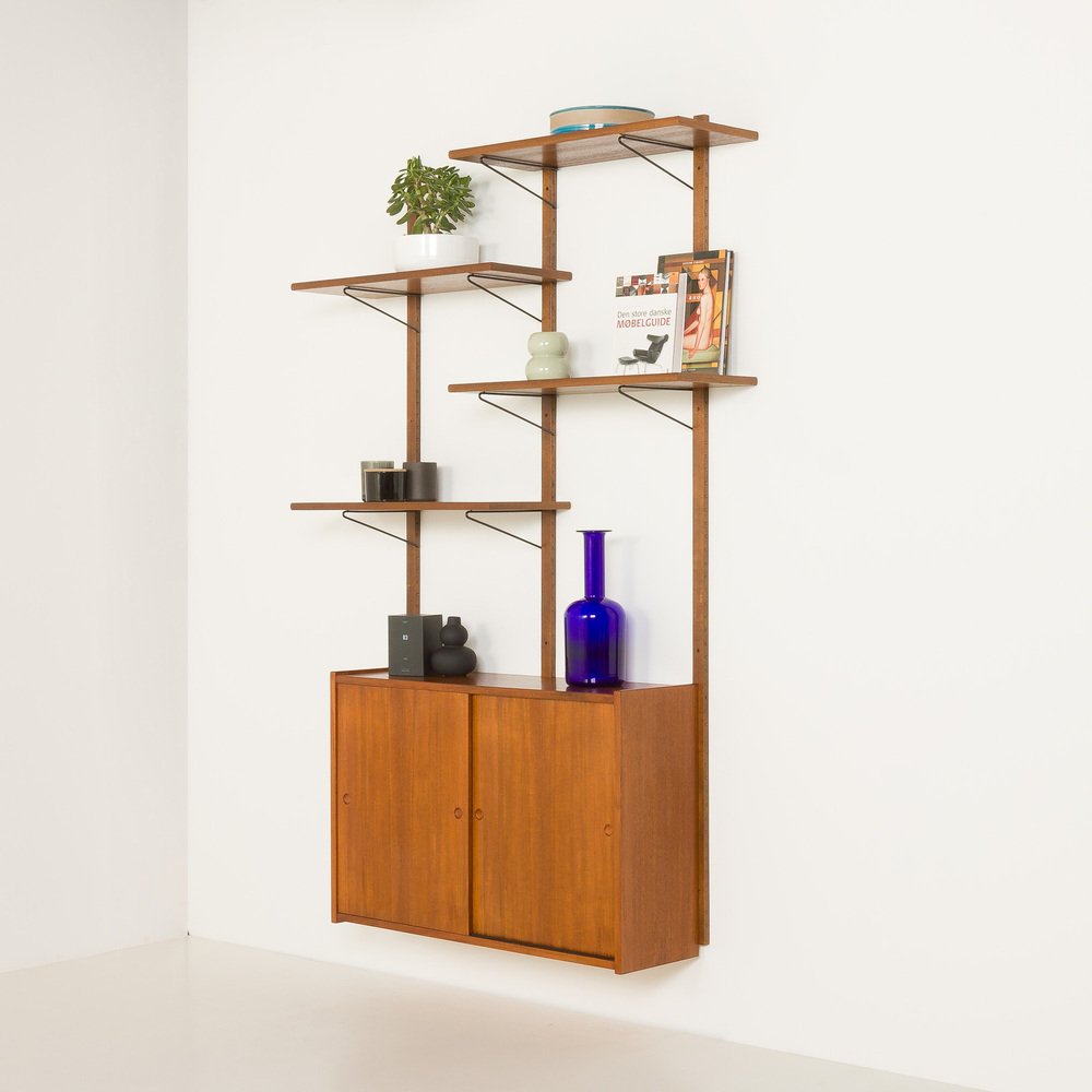 Mid-Century Scandinavian Teak Wall Unit, Denmark, 1970s for sale at Pamono