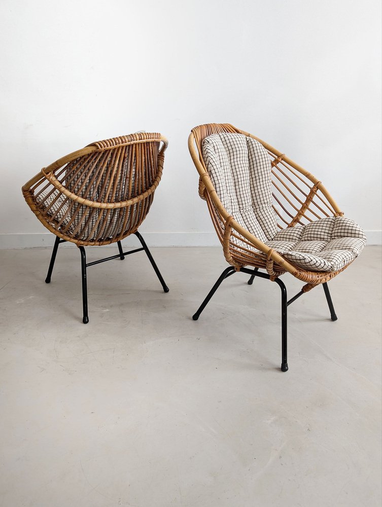 Set of Rattan Bucket Lounge Chairs, 1960s for sale at Pamono