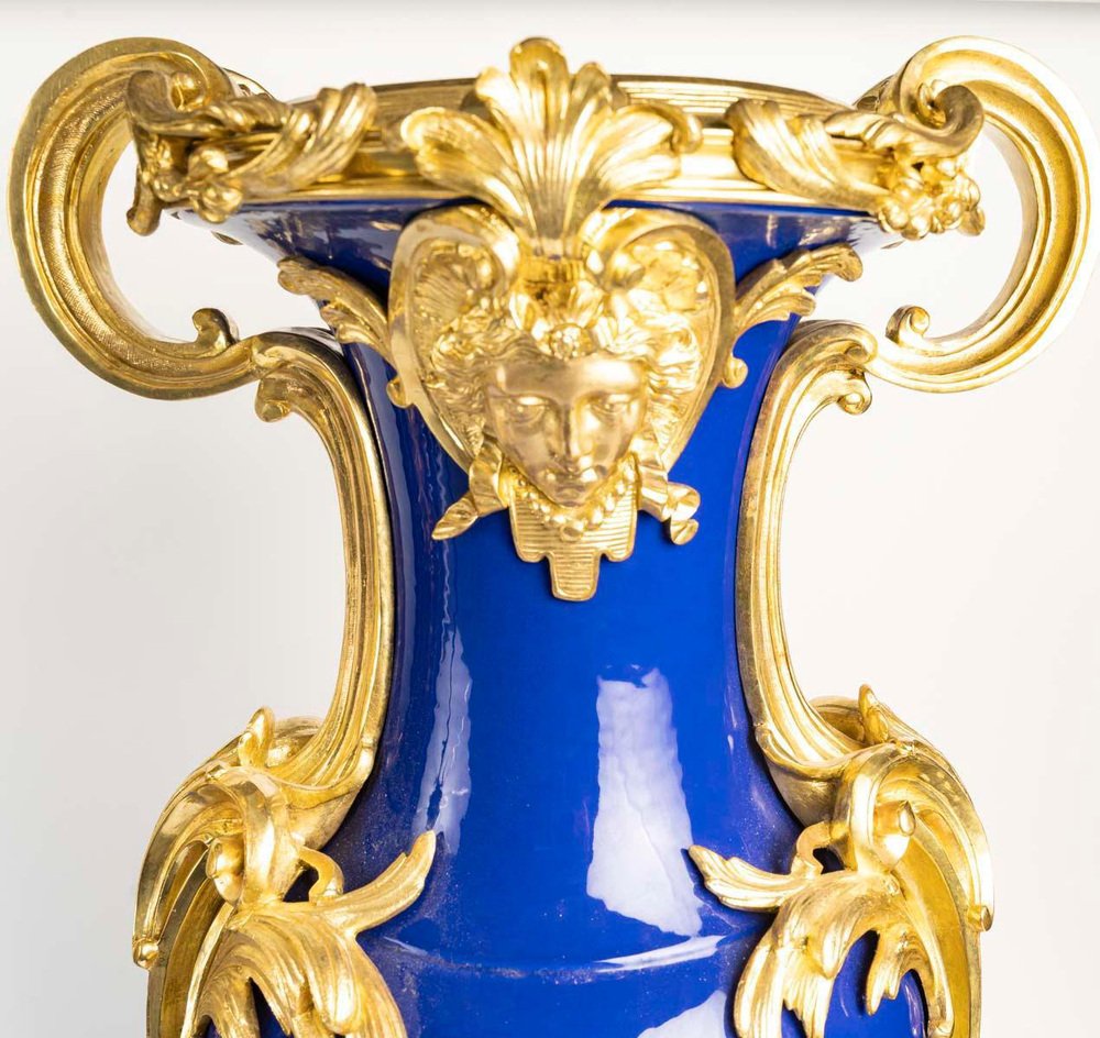20th Century Regency Blue Porcelain and Gilt Bronze Vases, Set of 2 for ...