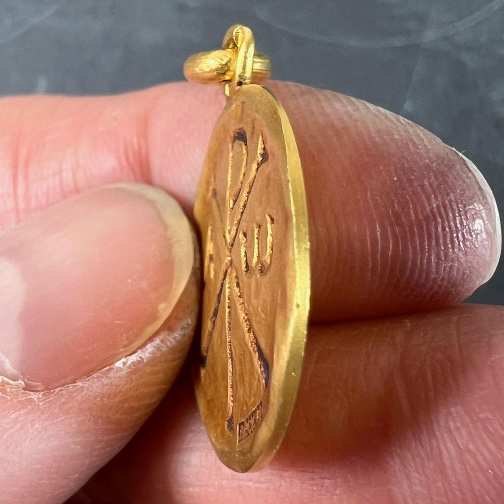 French Chi Rho Jesus Christ Alpha Omega 18k Yellow Gold Medal Pendant ...