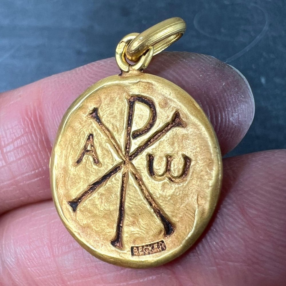 French Chi Rho Jesus Christ Alpha Omega 18k Yellow Gold Medal Pendant ...
