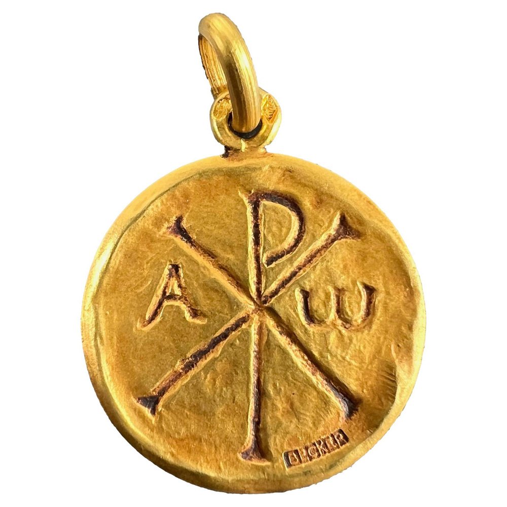 French Chi Rho Jesus Christ Alpha Omega 18k Yellow Gold Medal Pendant ...