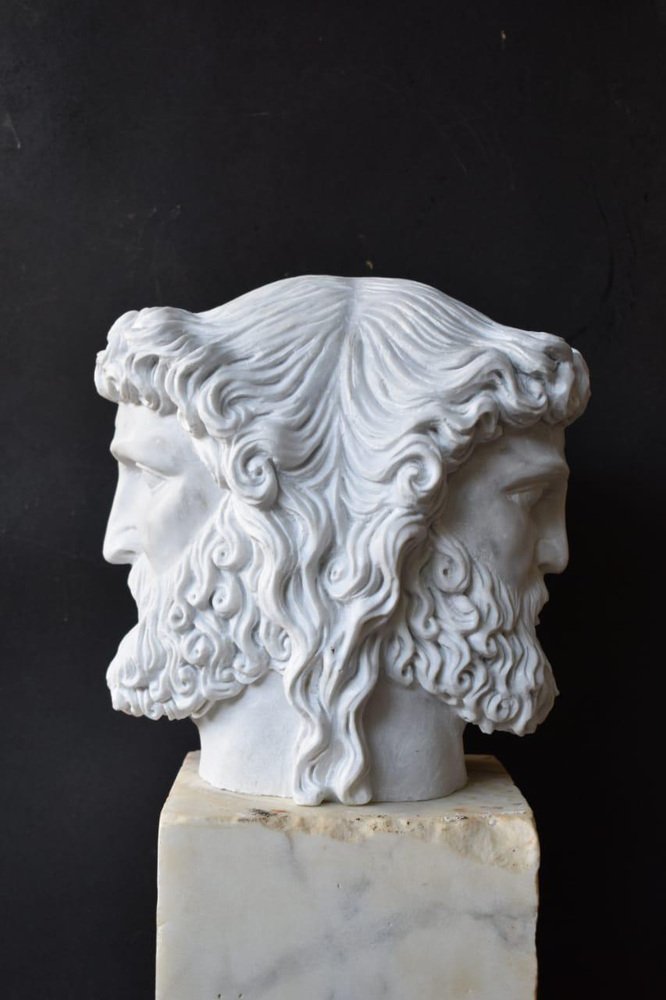 Hand-Carved Two-Headed Bust of Janus, Greek God of Transitions, Marble ...
