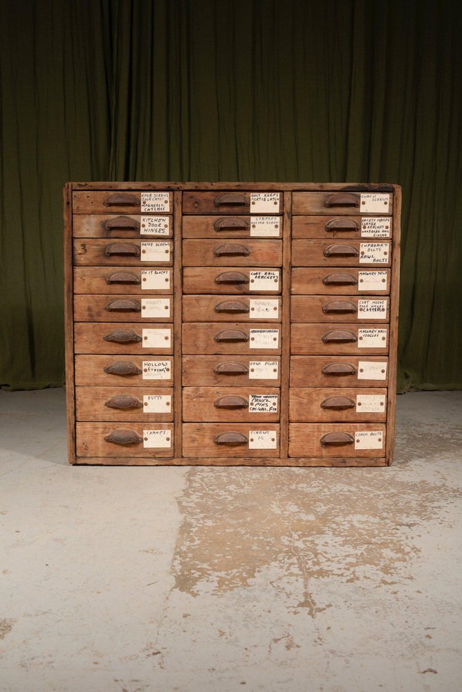 Pine Bank of 27 Engineers Drawers, 1920s for sale at Pamono