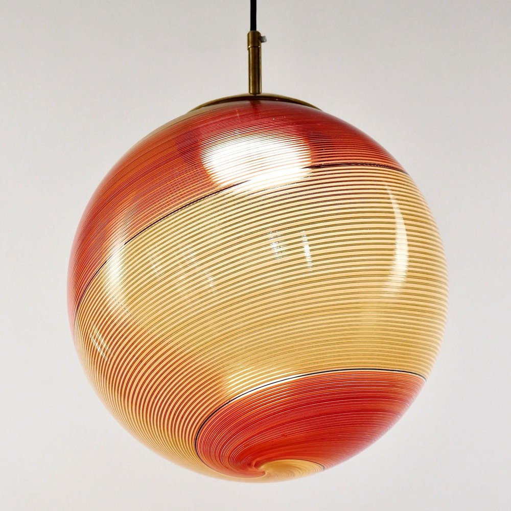Gaia, Murano Amber and Red Mezza Filigrana glass sphere, Silvio ...