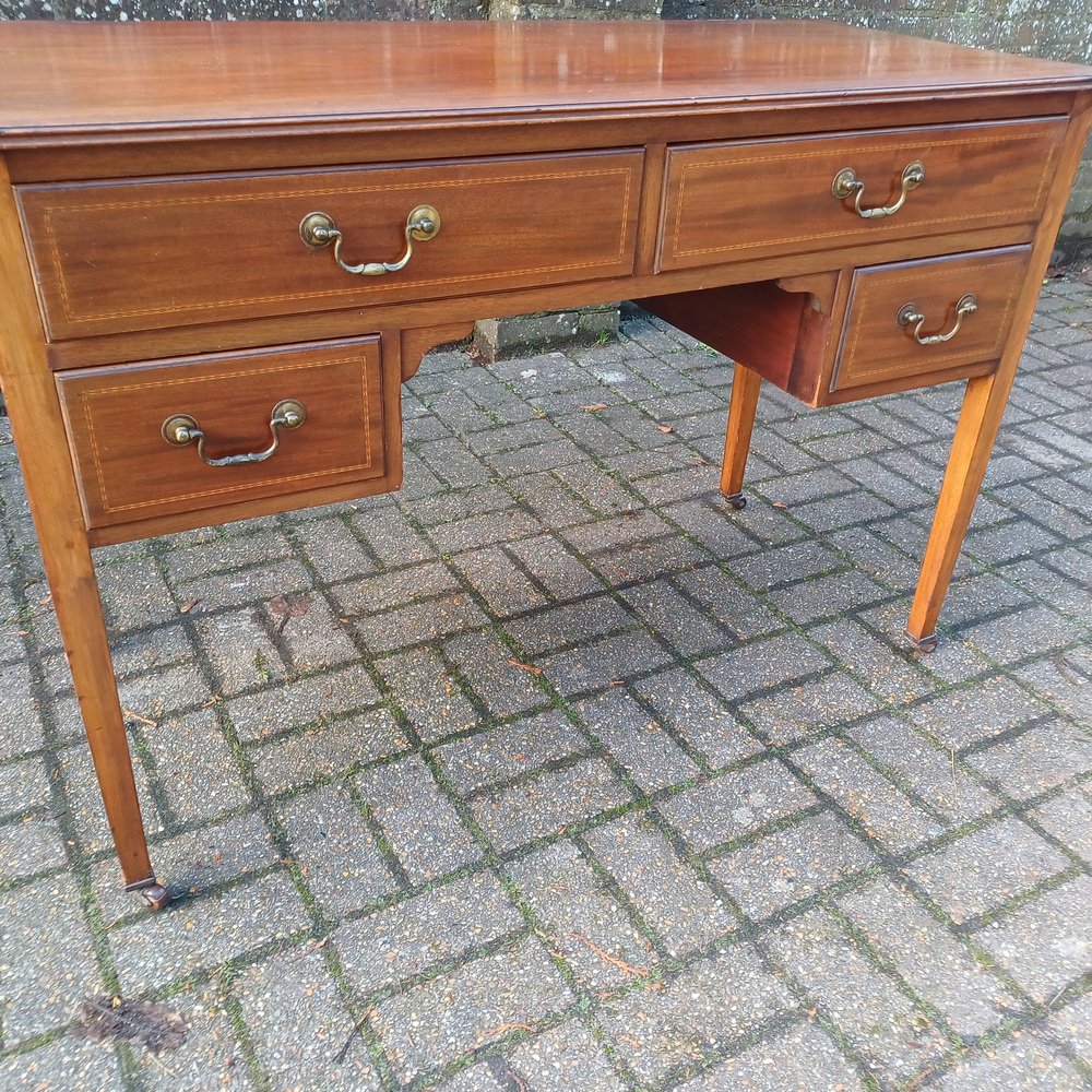 Vintage Dressing Table or Desk with Inlaid Details and Brass Handles ...