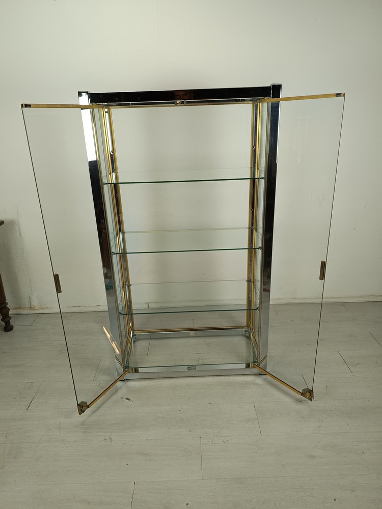 Chromed Brass Glass Display Case, 1970s for sale at Pamono