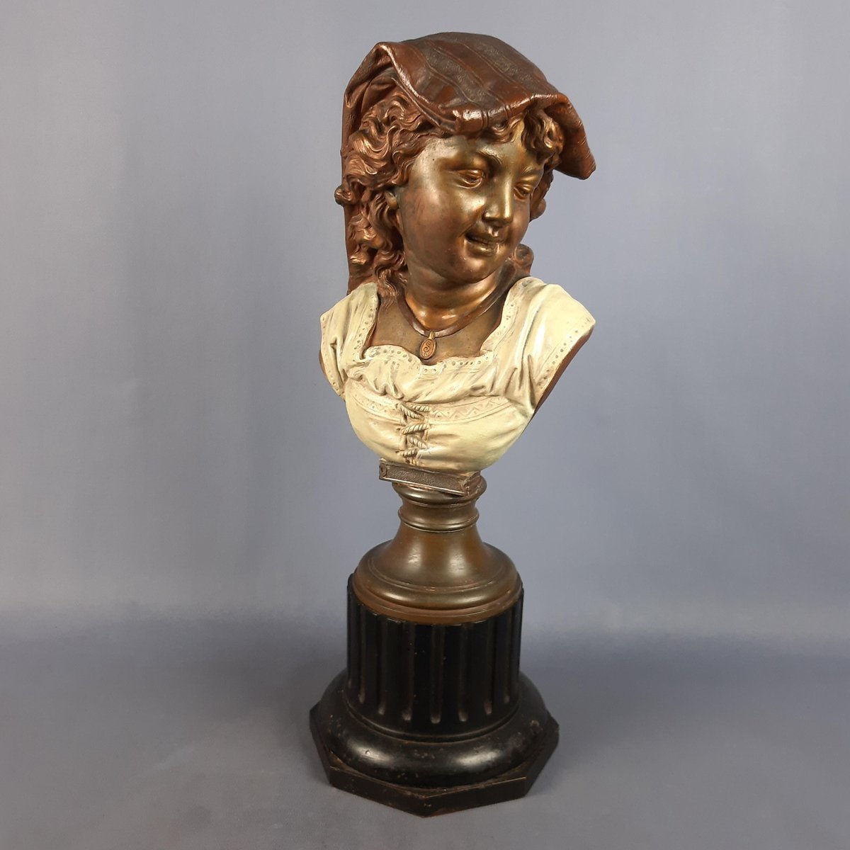 Carl Dorn, Bust of Girl with Veil, Patinated Metal, 1884 for sale at Pamono