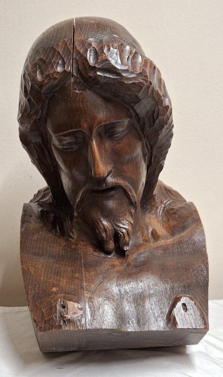 Hand-Carved Bust of Jesus, 1900, Elm for sale at Pamono
