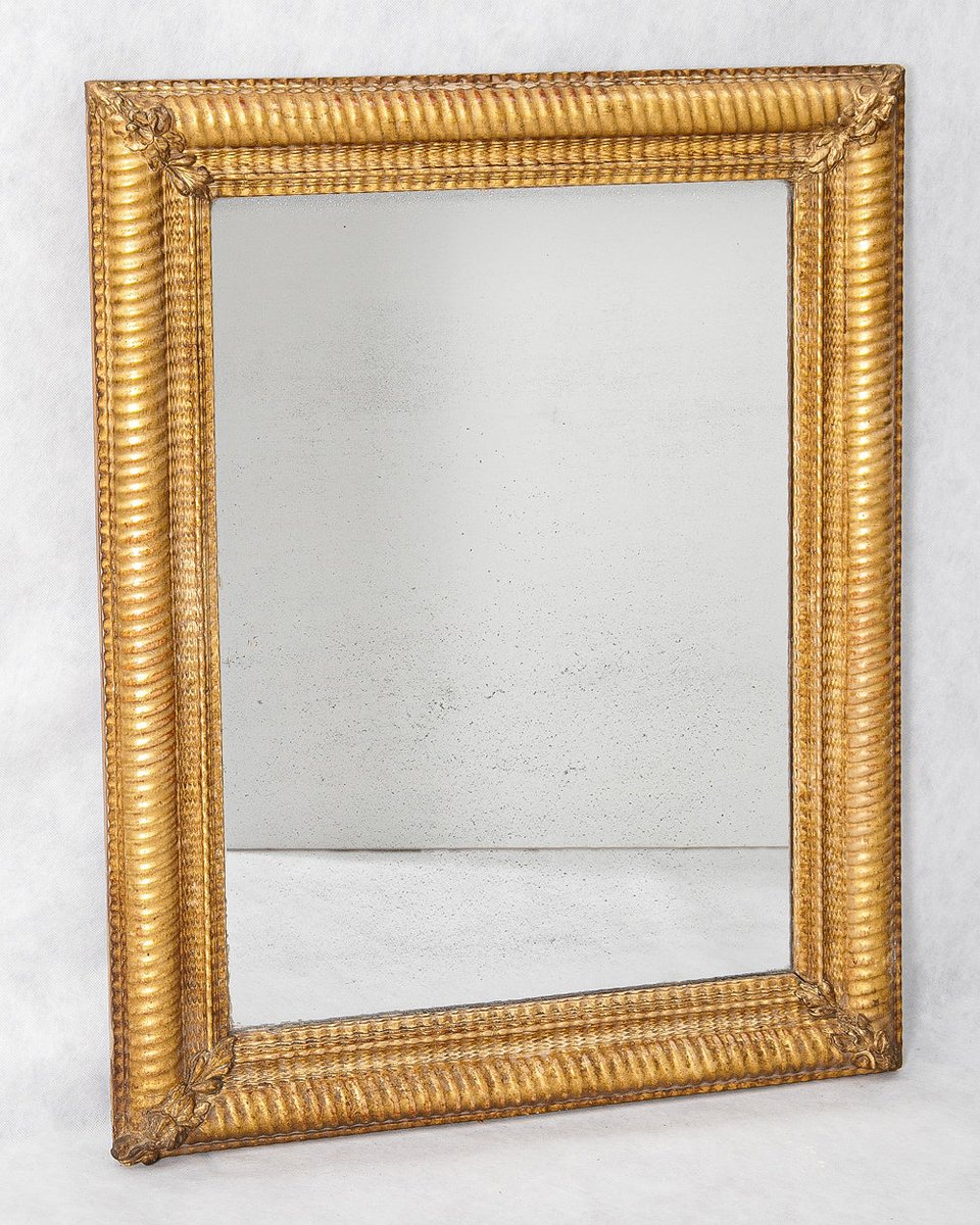 French Rectangular Gilt Mirror with Ribbed Frame, 19th Century for sale at Pamono
