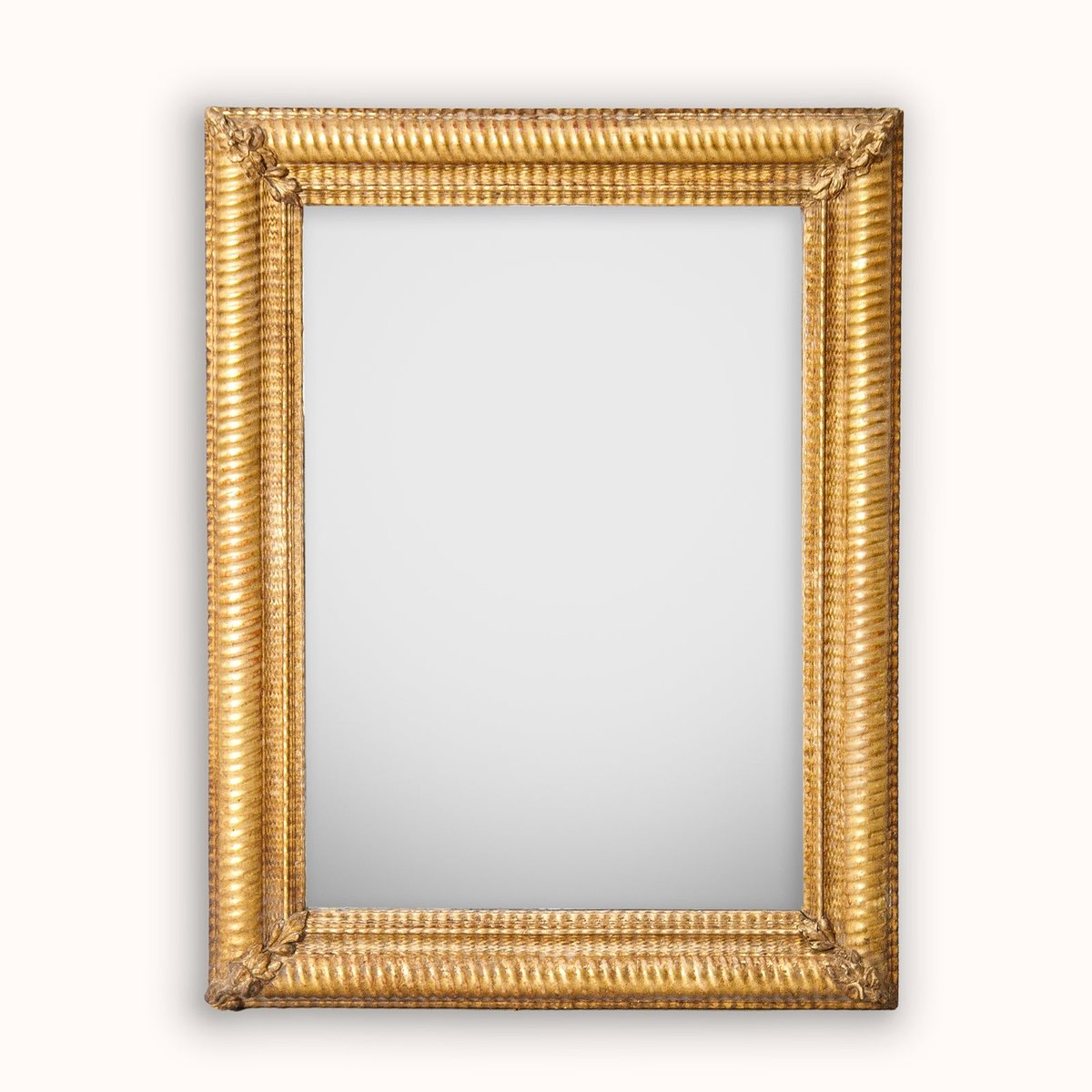 French Rectangular Gilt Mirror with Ribbed Frame, 19th Century for sale at Pamono