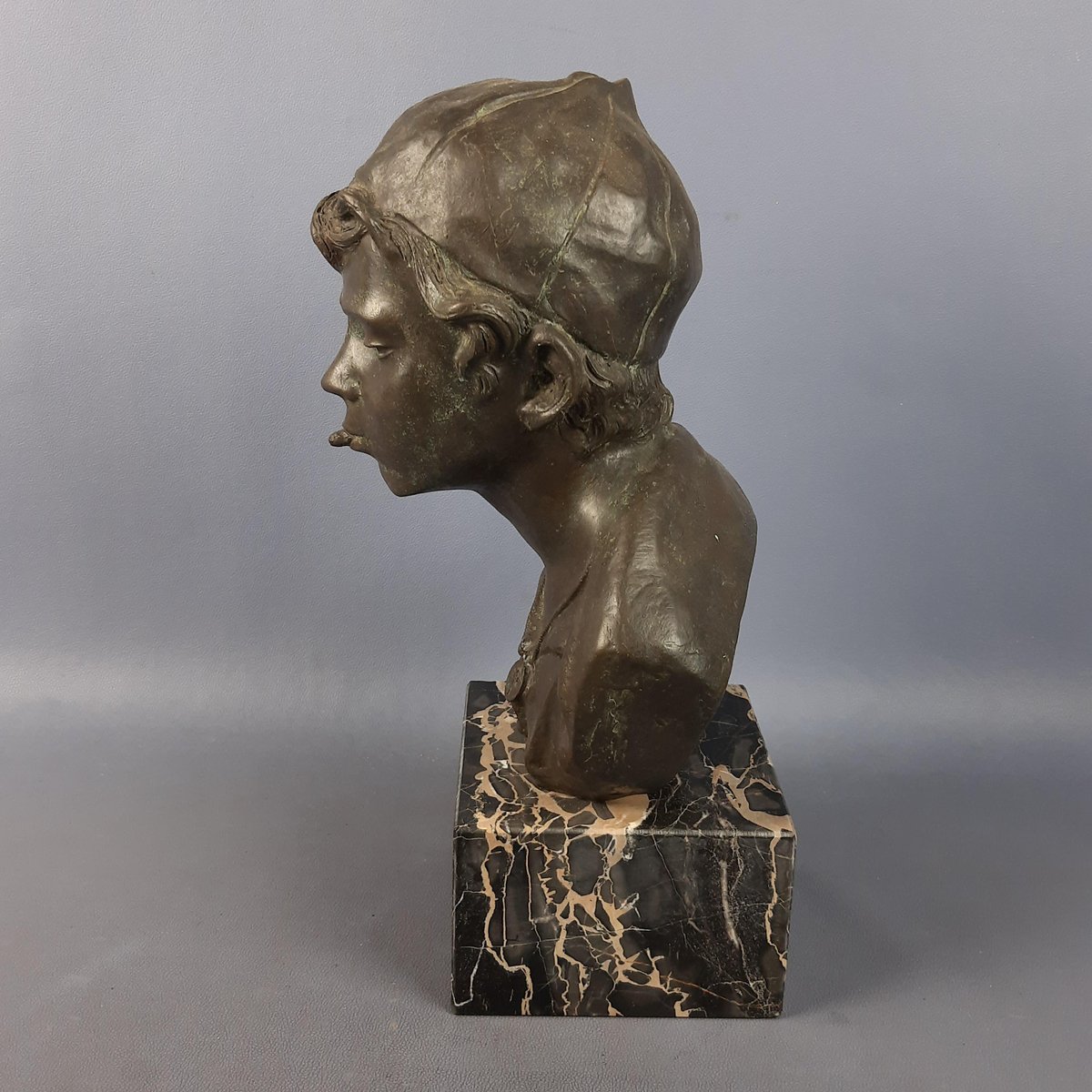 Neapolitan Scugnizzo Bronze Sculpture Bust on Marble Base, 20th Century ...