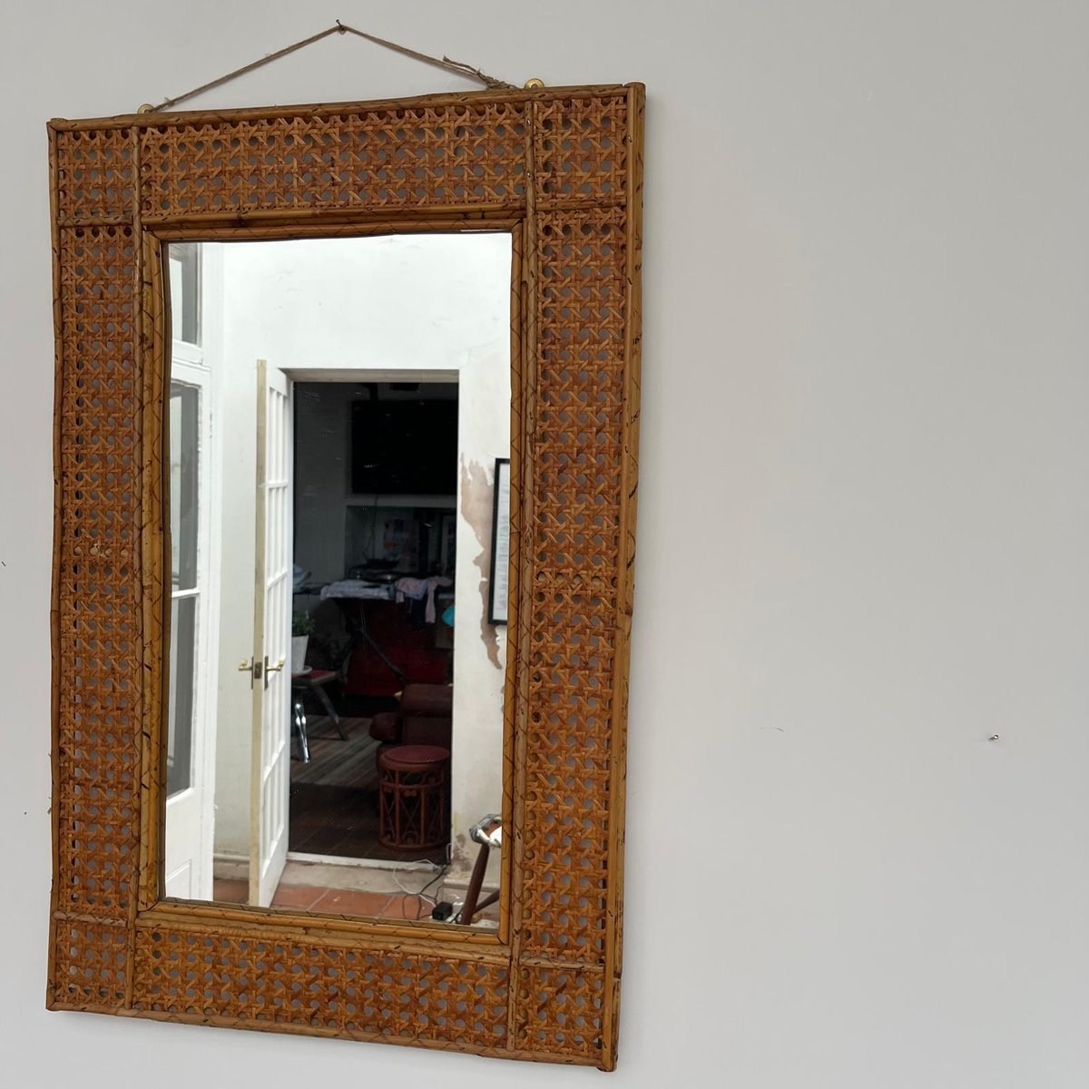 Vintage Bamboo and Cane Framed Mirror for sale at Pamono