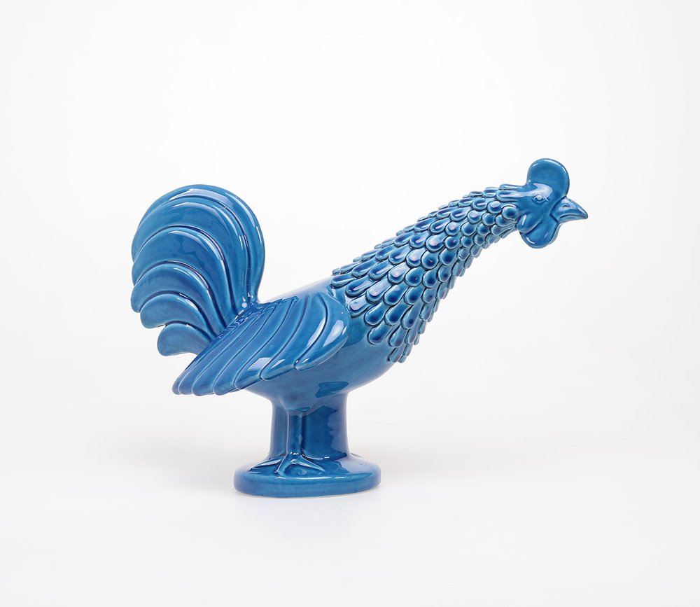 Vintage Italian Blue Ceramic Rooster, 1960s for sale at Pamono