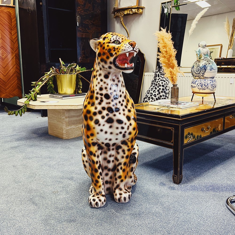 Leopard Statue in Ceramic from Ceramiche Boxer for sale at Pamono