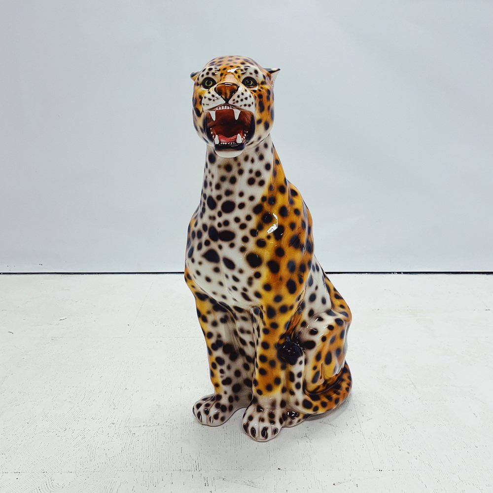 Leopard Statue in Ceramic from Ceramiche Boxer for sale at Pamono