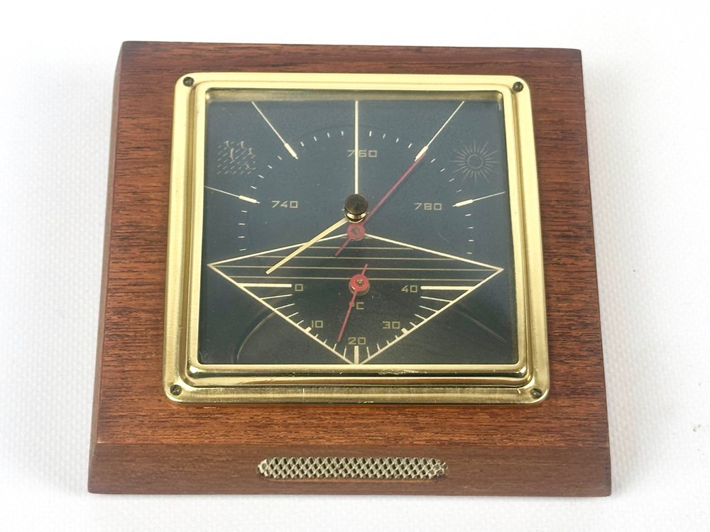 Danish Teak & Brass Weather Station, 1960s for sale at Pamono