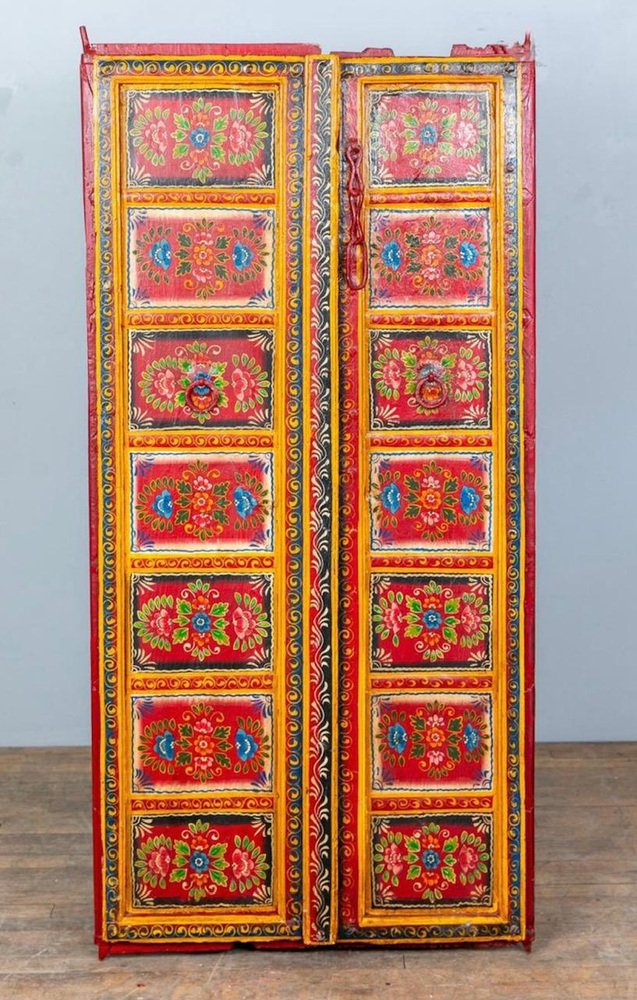 19th Century Hand Painted Teak Indian Doors, Set of 2 for sale at Pamono