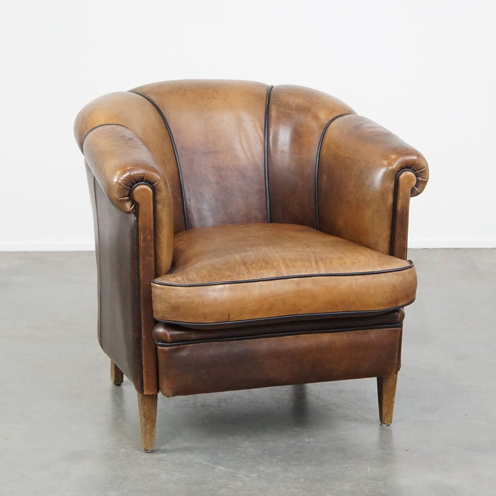 Vintage Cowhide Leather Club Chair for sale at Pamono