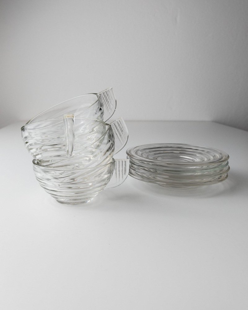 Vintage Glass Cups and Saucers, Set of 8 for sale at Pamono