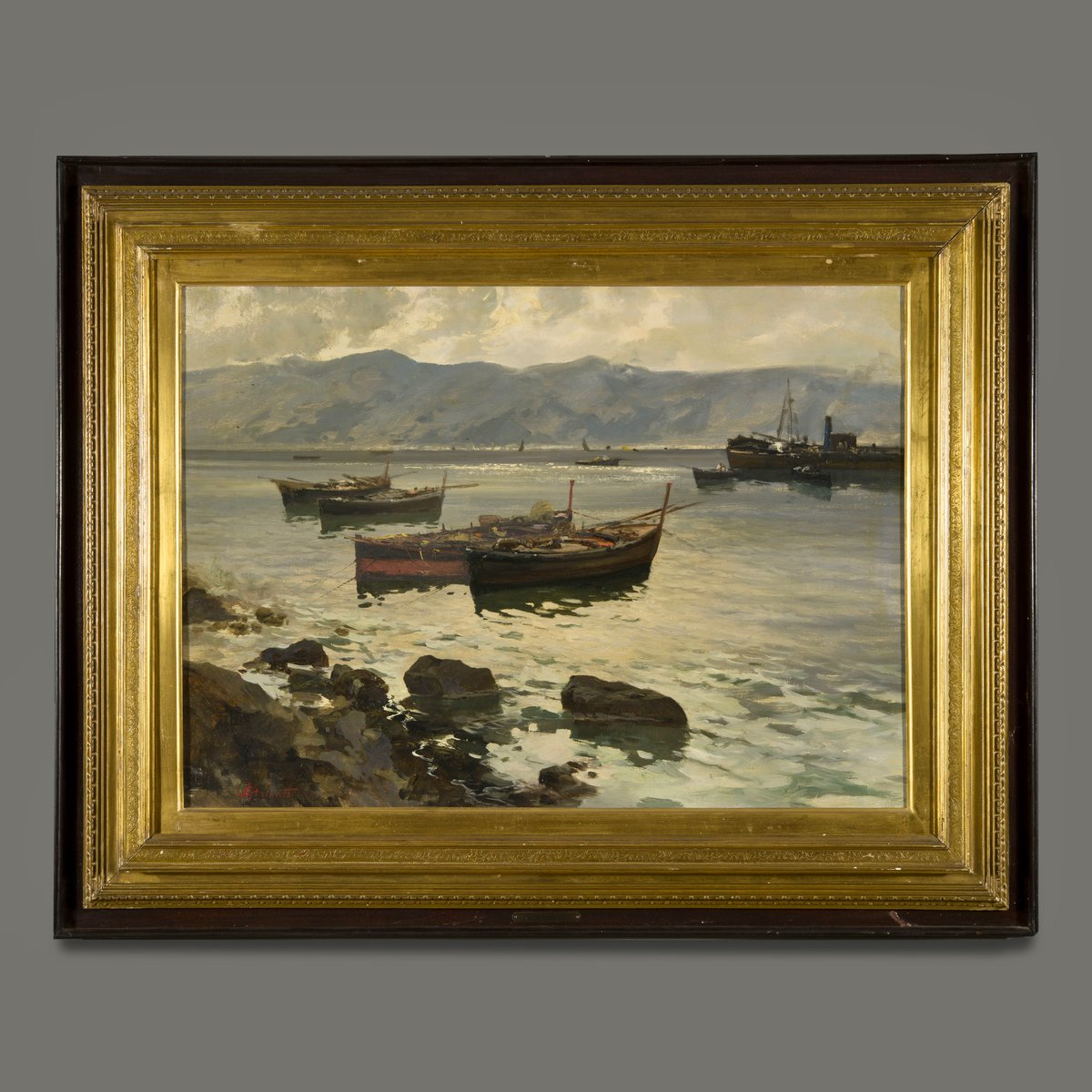 Period Italian Neapolitan Signed Marine Landscape for sale at Pamono