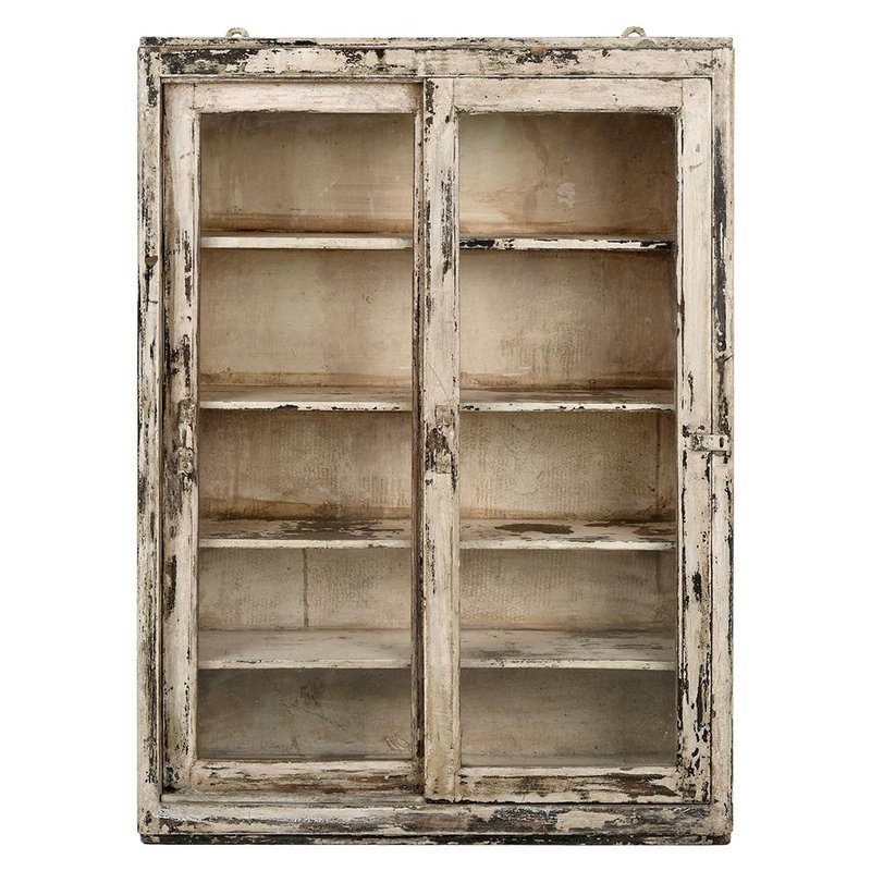 Wooden Wall Display Case with White Patina for sale at Pamono