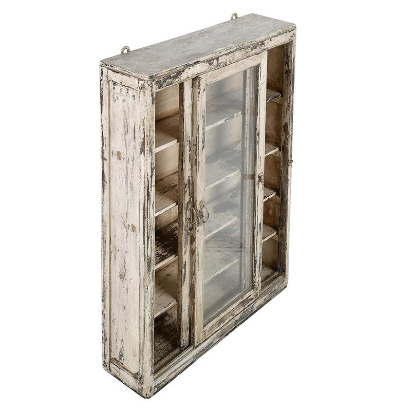 Wooden Wall Display Case with White Patina for sale at Pamono