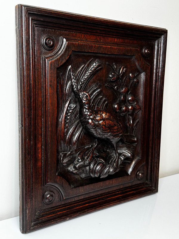 English Victorian Carved Tiger Oak Wall Panel with Grouse Hunting Motif ...