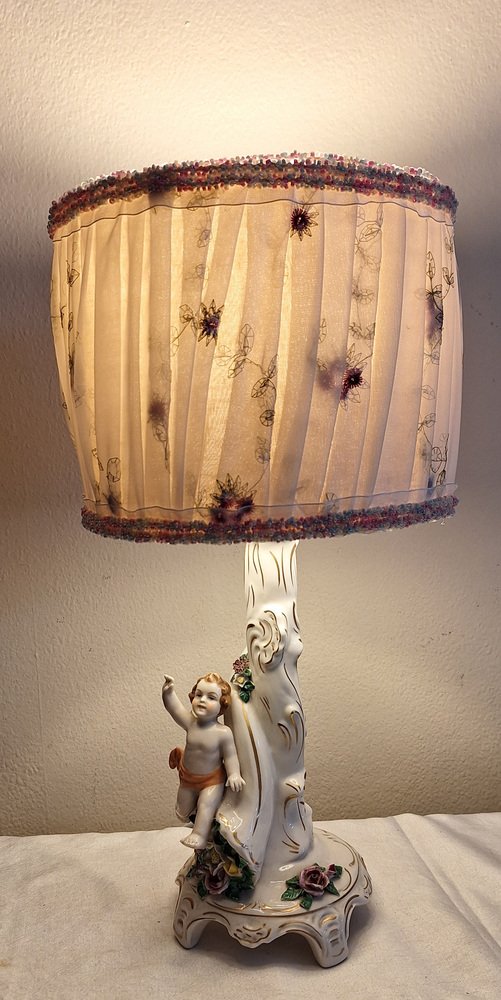 German Dresden Style Table Lamp with Figural Porcelain Base and ...