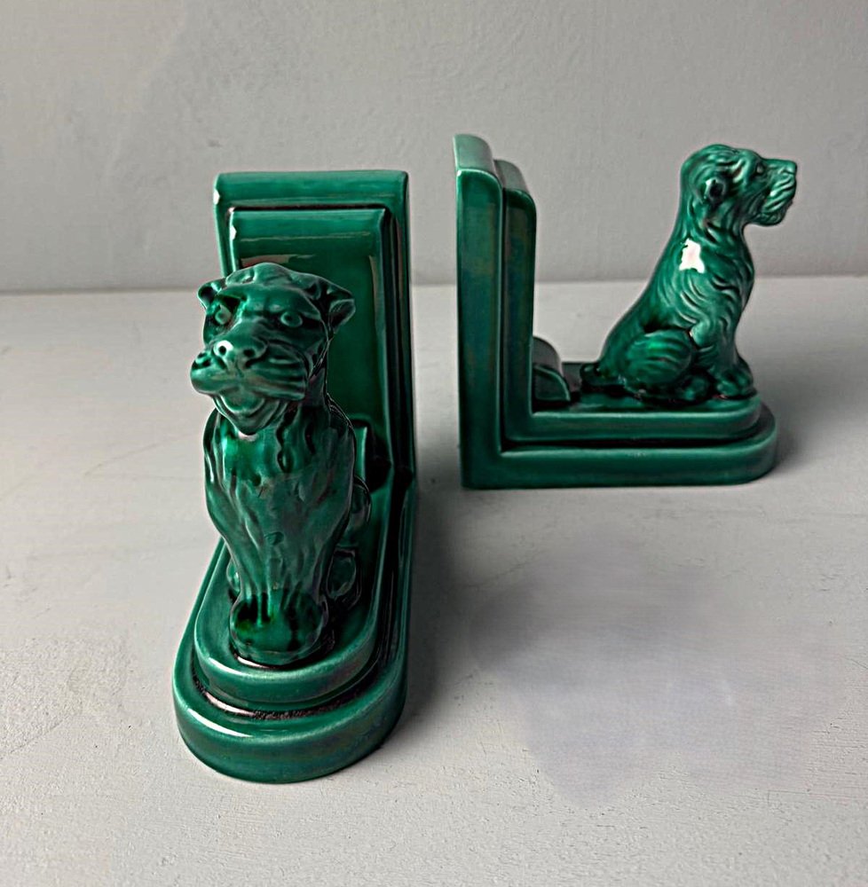 French Art Deco Ceramic Bookends in the style of Saint-Clément, 1930s ...